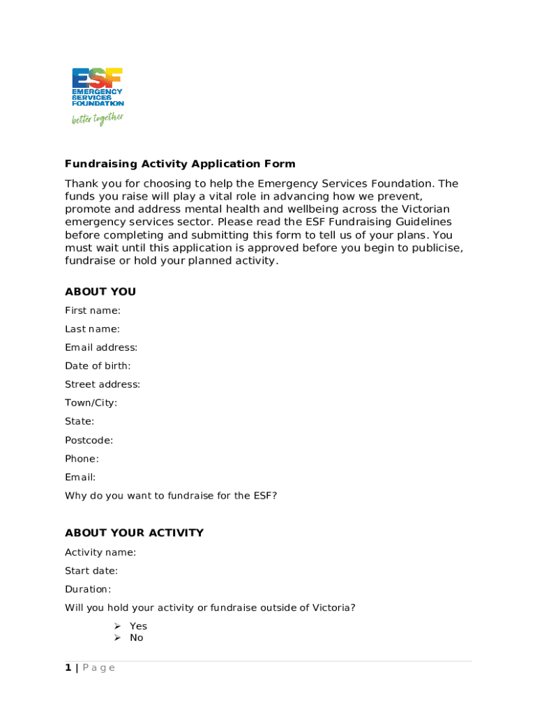 Fundraising Activity Application Doc Template | pdfFiller