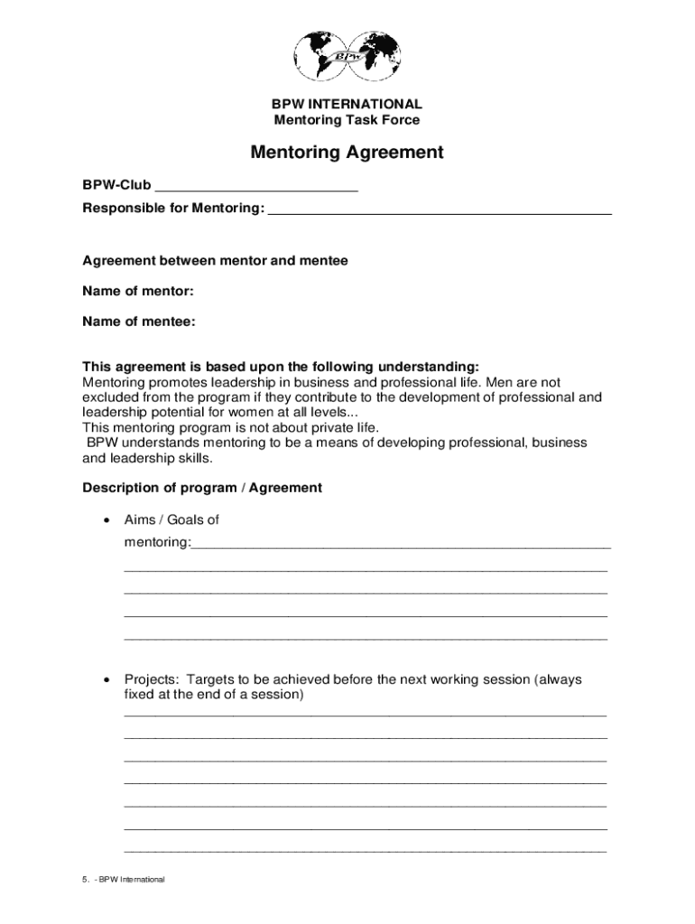 Fillable Online A Mentoring Agreement Fax Email Print - pdfFiller