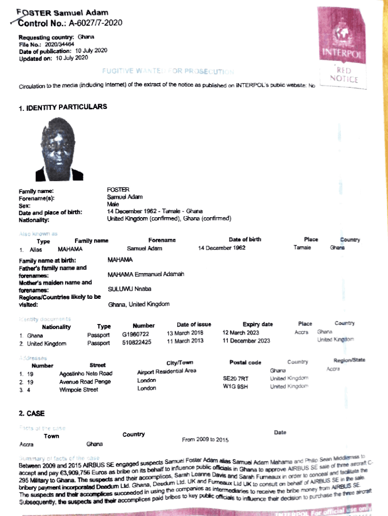 Fillable Online Interpol Issues Arrest Warrant For Samuel Adam Mahama ...