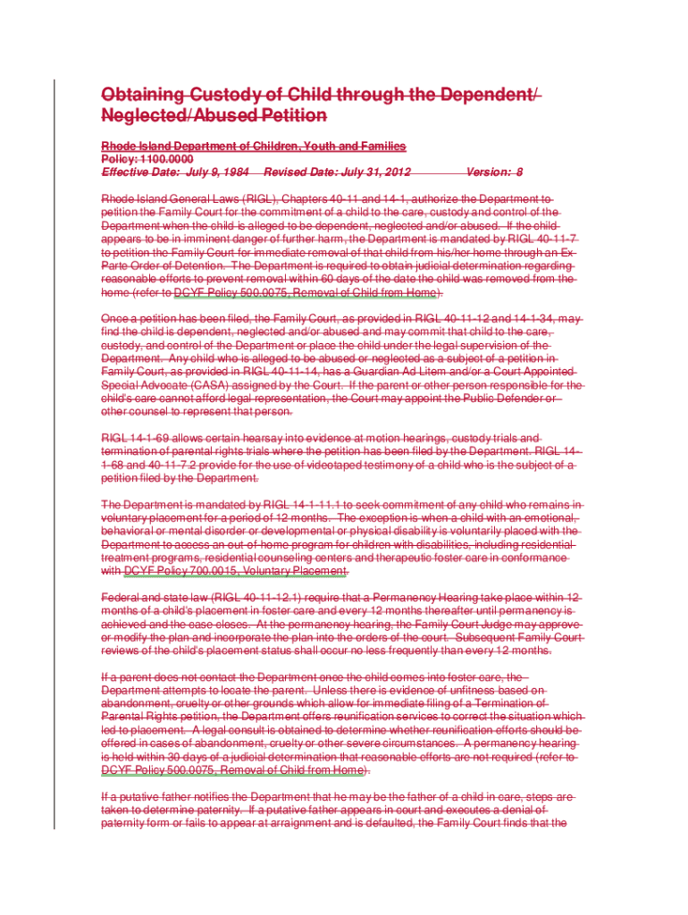 Fillable Online Removal of Child from Home - RI Department of Children ...