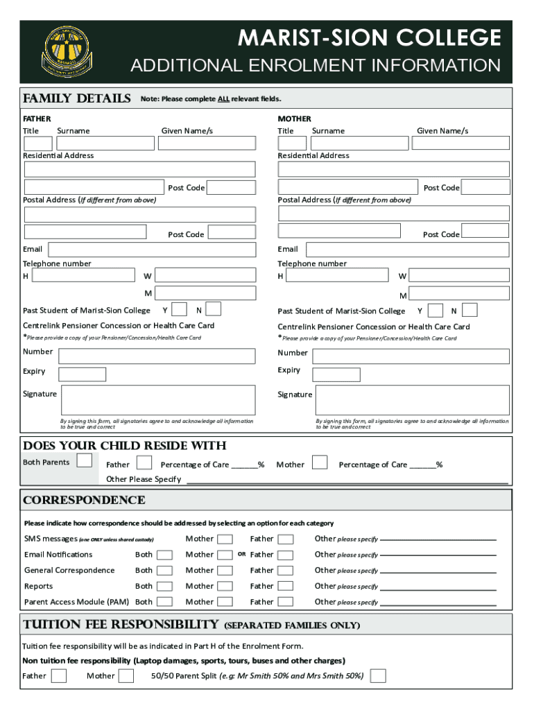 Fillable Online Additional Enrolment Information Fax Email Print ...
