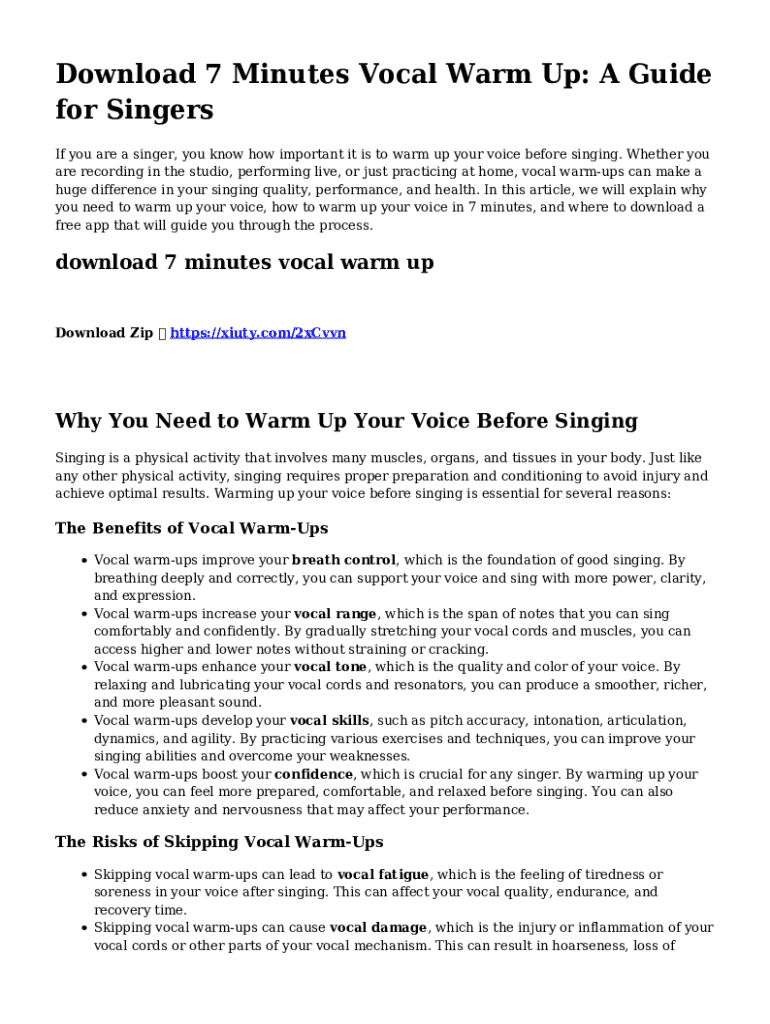 Fillable Online If you are a singer, you know how important it is to ...