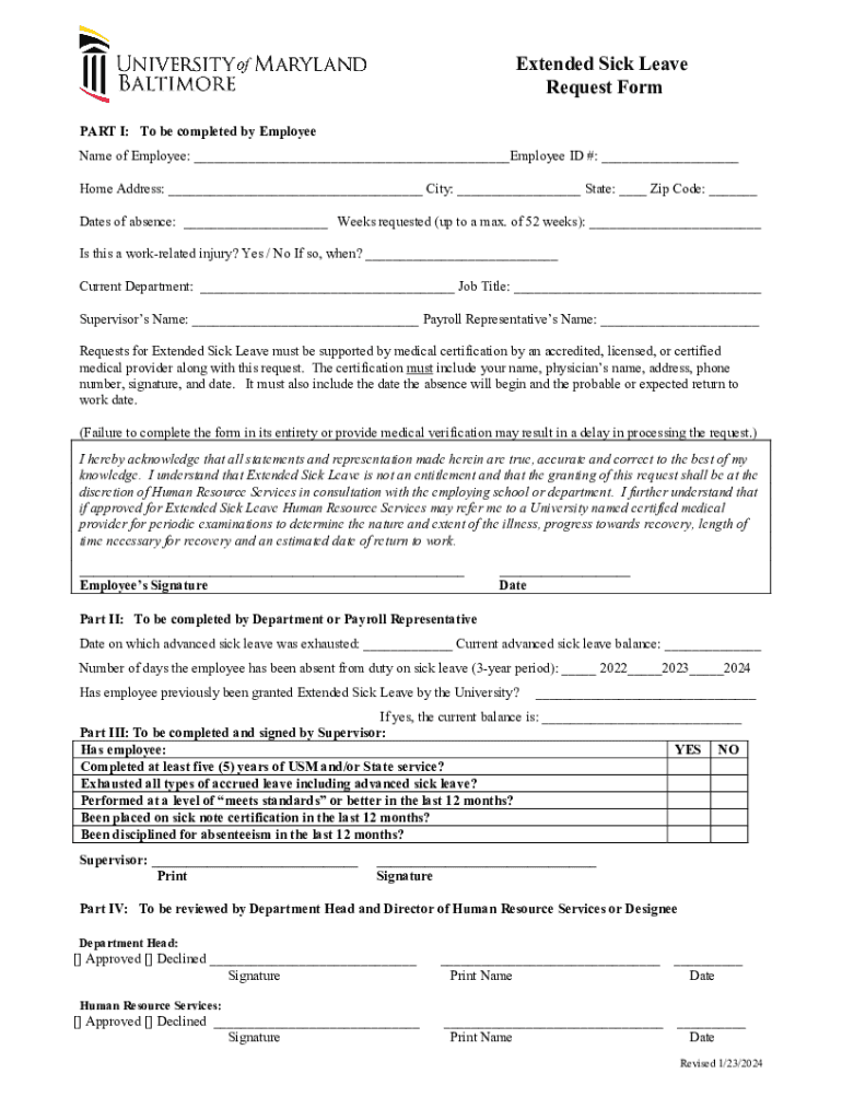 Fillable Online application for extended paid catastrophic sick leave ...