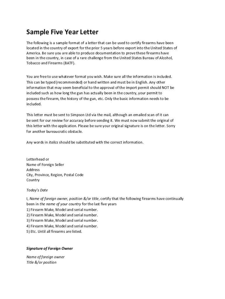 Fillable Online Sample Five Year Letter Fax Email Print - pdfFiller