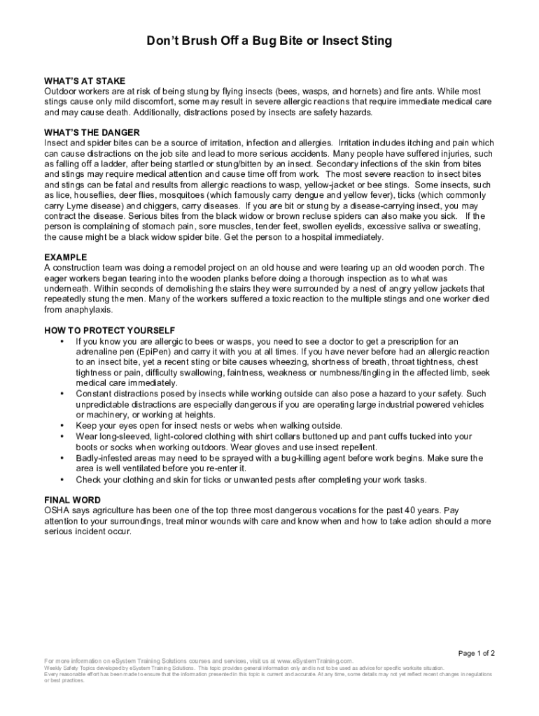 Fillable Online Bee Stings, Fire Ant Bites & Venomous Insect Reactions ...