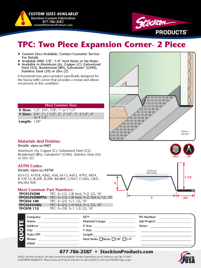 Fillable Online TPC: Two Piece Expansion Corner- 2 Piece Fax Email ...