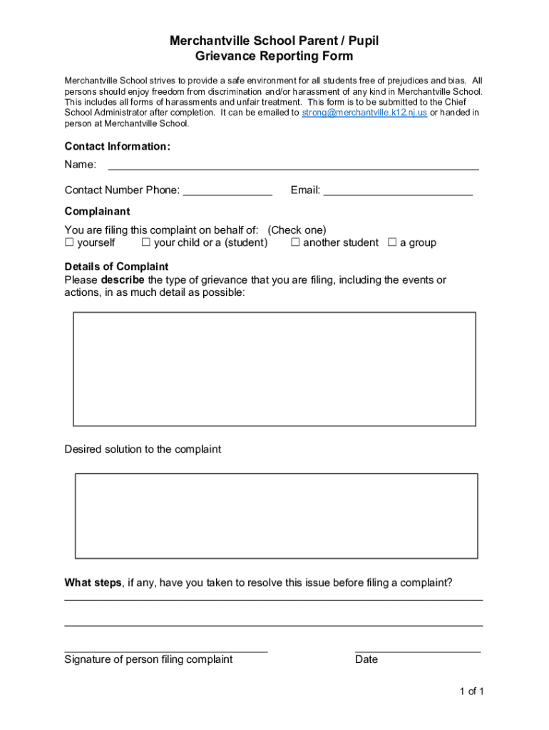 Fillable Online Grievance Reporting Form Fax Email Print - pdfFiller