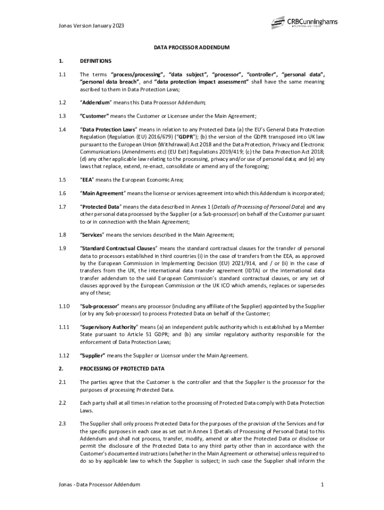 Fillable Online Data Processor Addendum Fax Email Print - pdfFiller