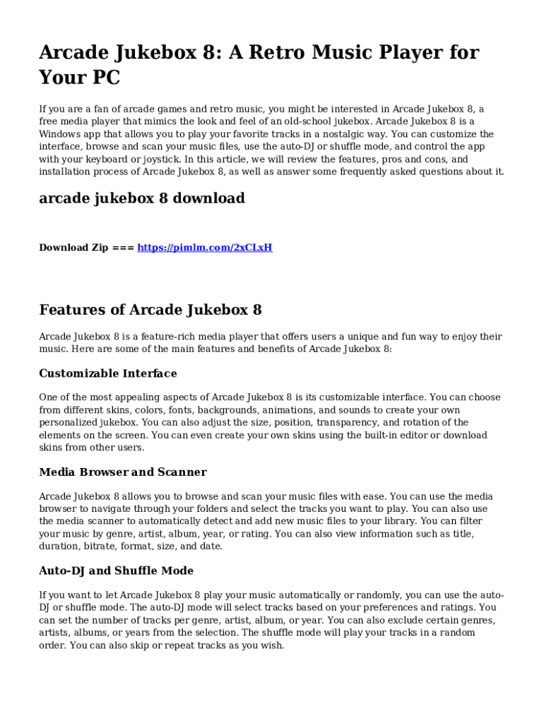 Fillable Online Arcade Jukebox 8: A Retro Music Player for Your PC Fax Email Print - pdfFiller