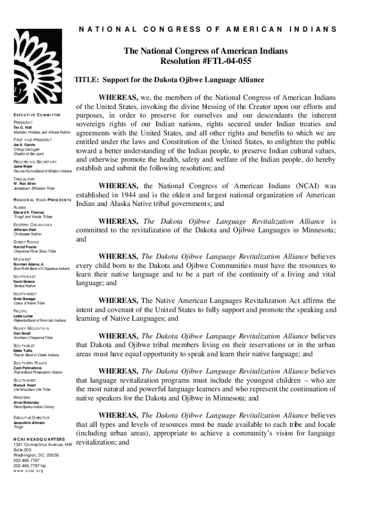 Fillable Online Tex G. Hall National Congress of American Indians ...