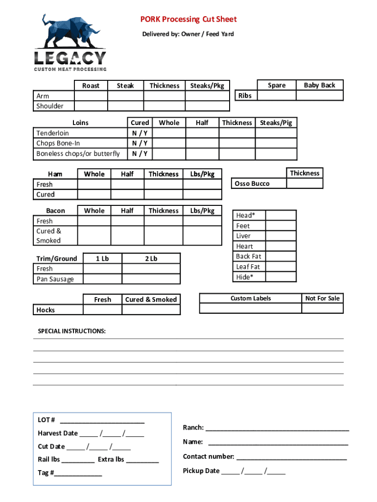 Fillable Online PORK Processing Cut Sheet Fax Email Print - pdfFiller