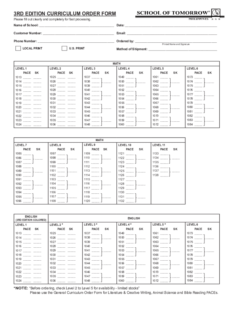 Fillable Online School of Tomorrow, Philippines Fax Email Print - pdfFiller