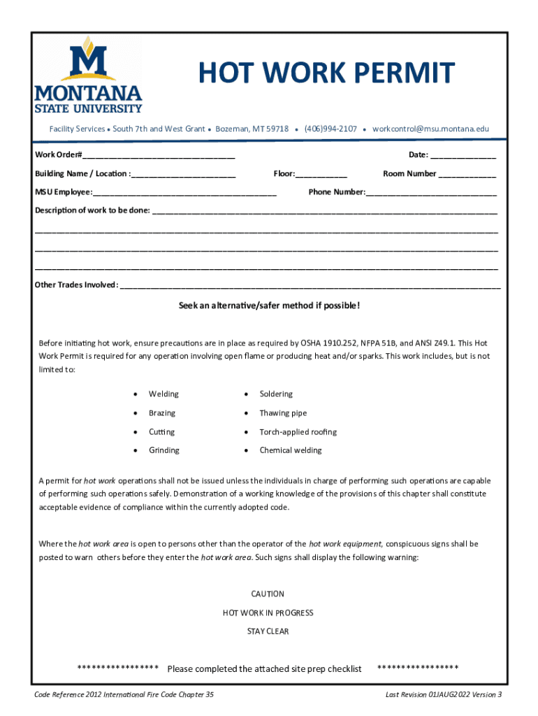 Fillable Online Hot Work Program, Procedures & Permit Fax Email Print ...