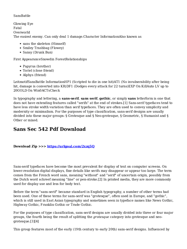 Fillable Online I find Sans, yes Sans the skeleton from Undertale ...