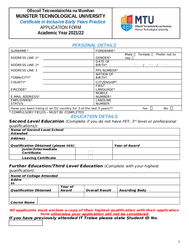 Certificate in Validation Course from MTU - Kerry Campus Doc Template | pdfFiller