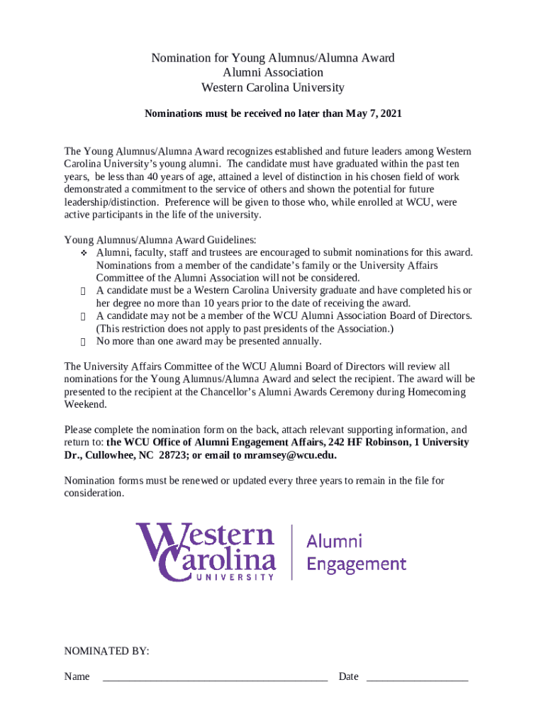 Outstanding Young Alumnus Nomination NC State ISE Doc Template | pdfFiller