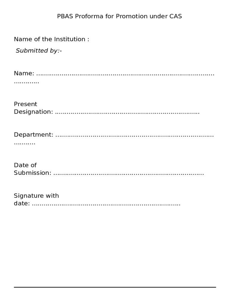 PBAS Proa for Promotion under CAS - PART A Doc Template | pdfFiller