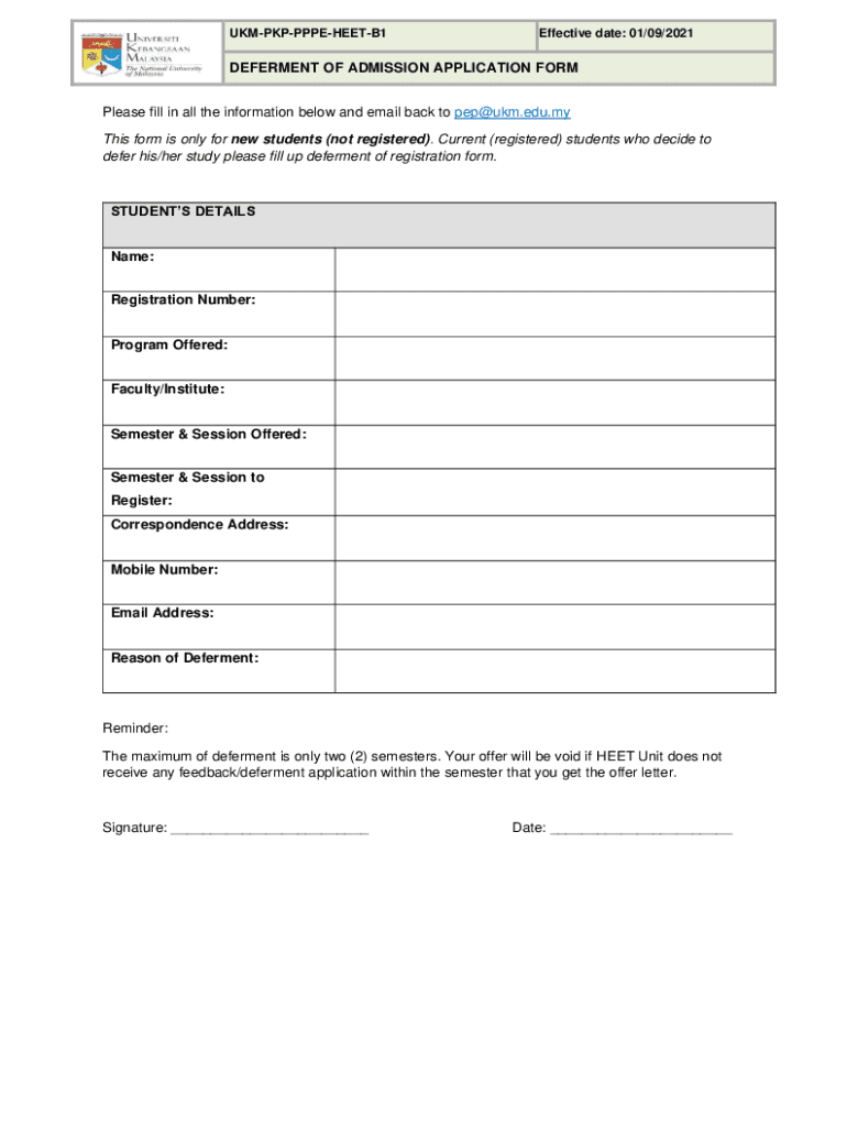 Fillable Online deferment of admission application form Fax Email Print ...