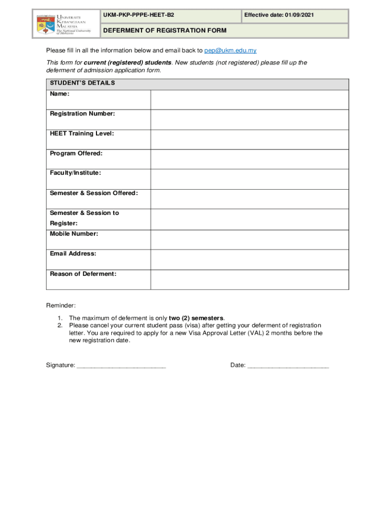 Fillable Online deferment of registration form - UKM Fax Email Print ...