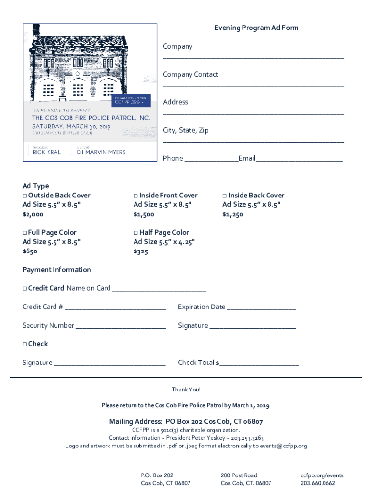 Fillable Online Evening Program Ad Form Company Fax Email Print - pdfFiller