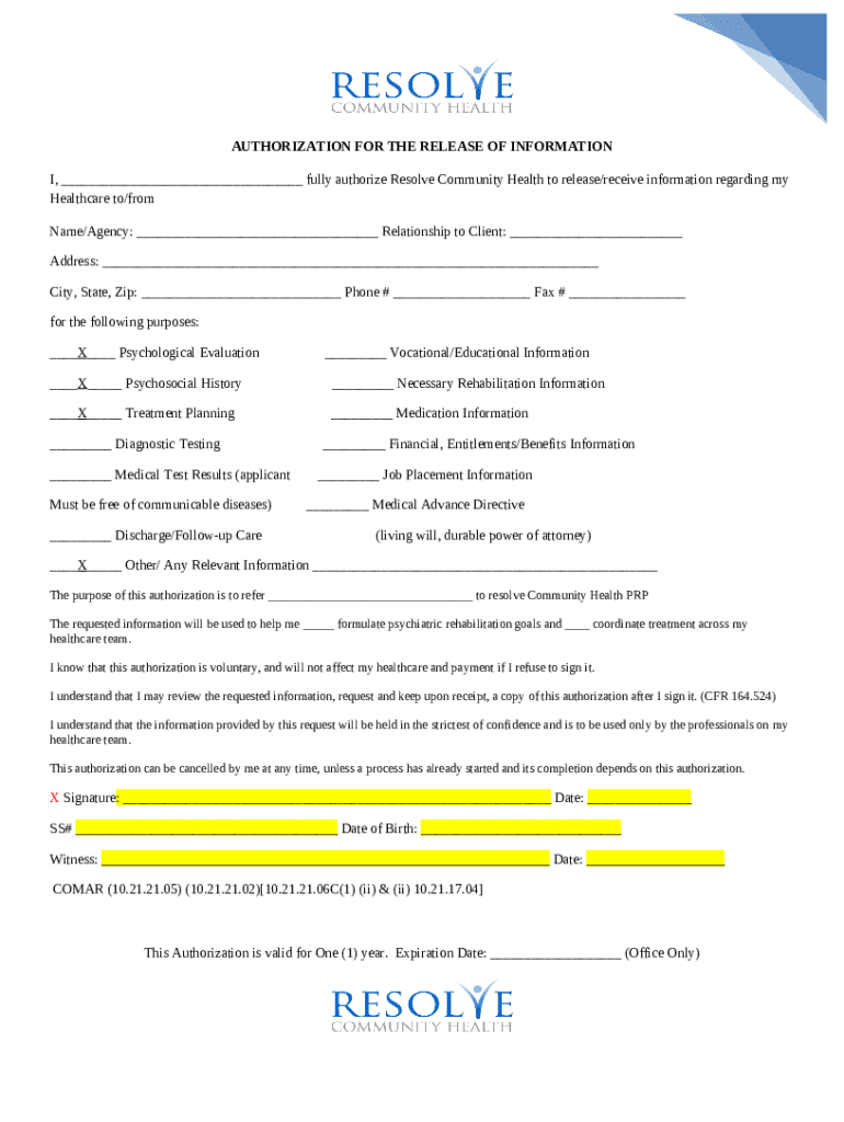 Authorization for the Release of Ination Doc Template | pdfFiller