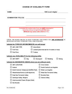 Fillable Online Change of Availability Form Fax Email Print - pdfFiller