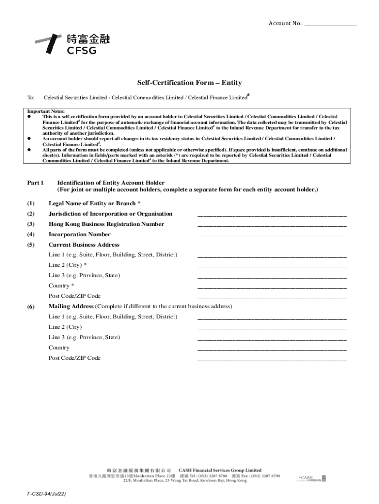 Fillable Online Self-Certification Form (Entity) Fax Email Print - pdfFiller