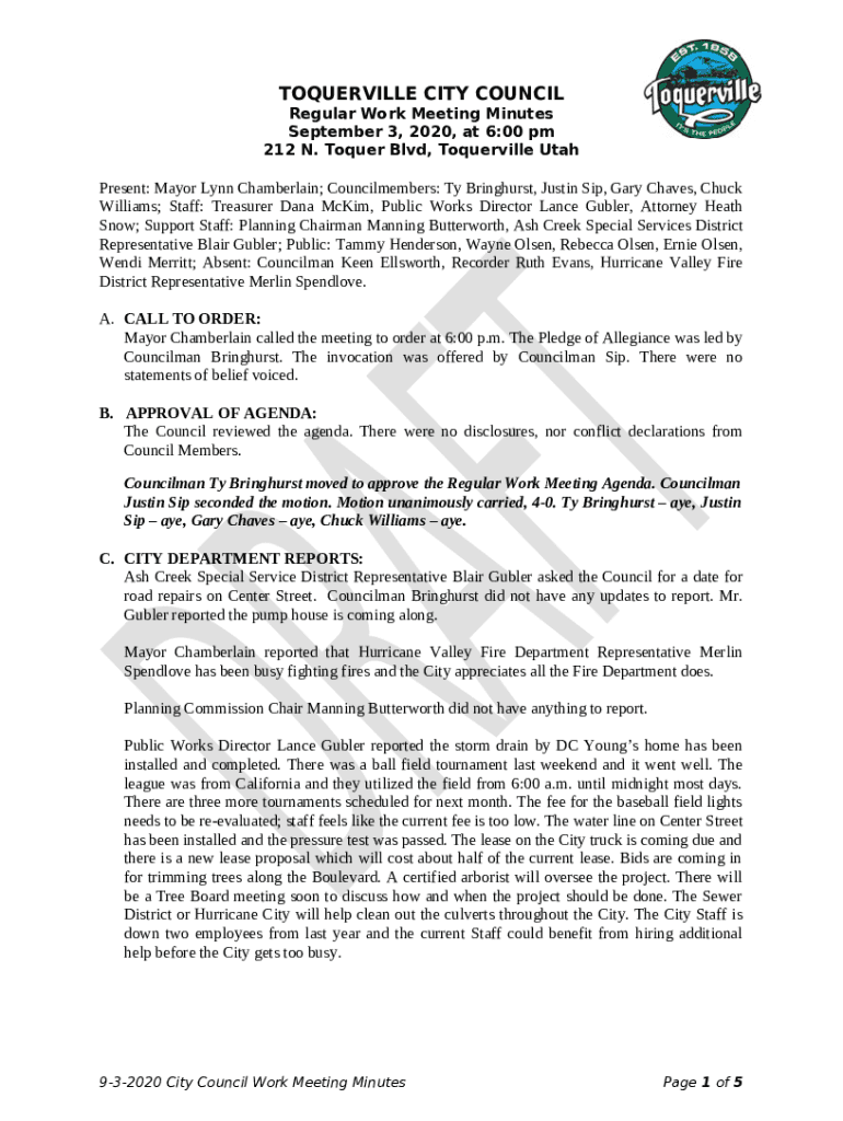 Present: Mayor Lynn Chamberlain; Councilmembers: Ty Bringhurst, Justin ...