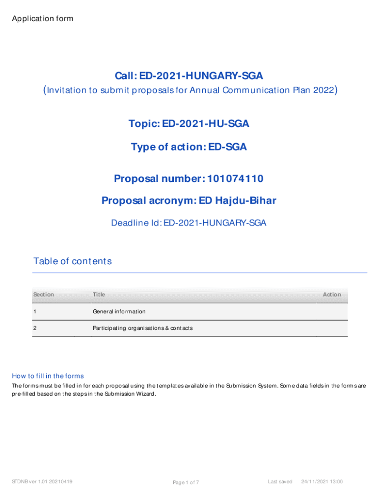 Fillable Online ED-2021-HU-SGA Type of action: ED-SGA Proposal number ...