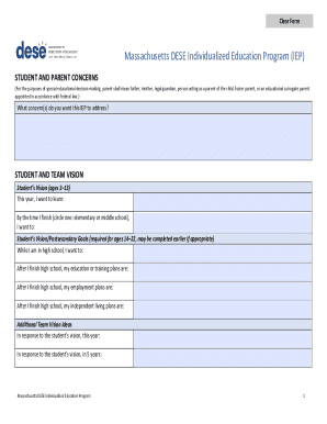 Fillable Online Massachusetts DESE Individualized Education Program ...