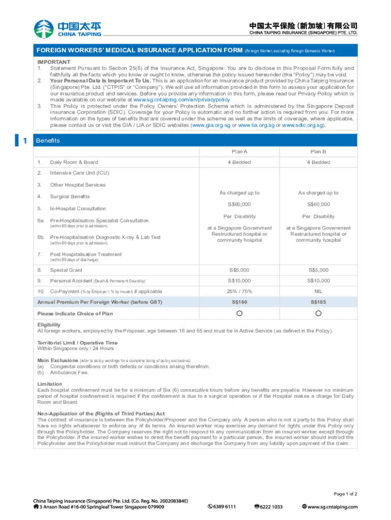 Fillable Online Foreign Workers' Medical Insurance Application Form ...