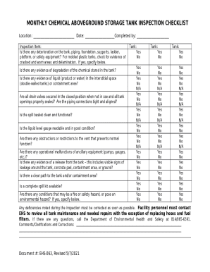 Mandatory Requirements For Monthly Inspection of Tanks - ehs psu Doc ...
