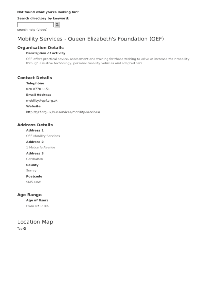 Fillable Online Mobility Services - Queen Elizabeth's Foundation (QEF ...