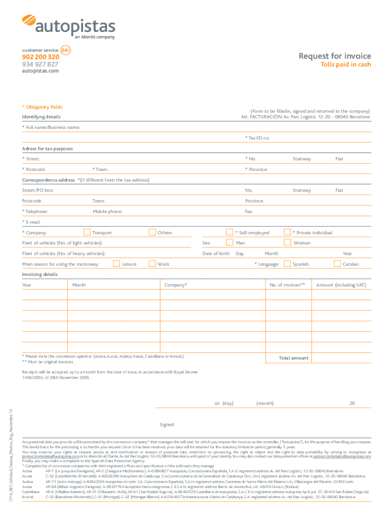 Fillable Online Tolls paid in cash Fax Email Print - pdfFiller