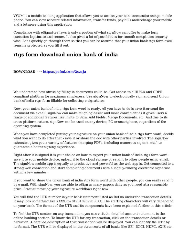 Fillable Online Rtgs Form Download Union Bank Of India Fax Email Print ...