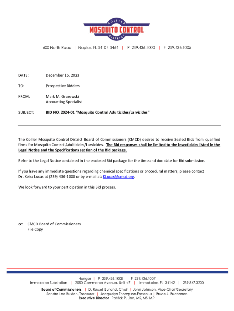 Fillable Online Mark M. Grazewski Accounting Specialist SUBJECT: BID NO ...