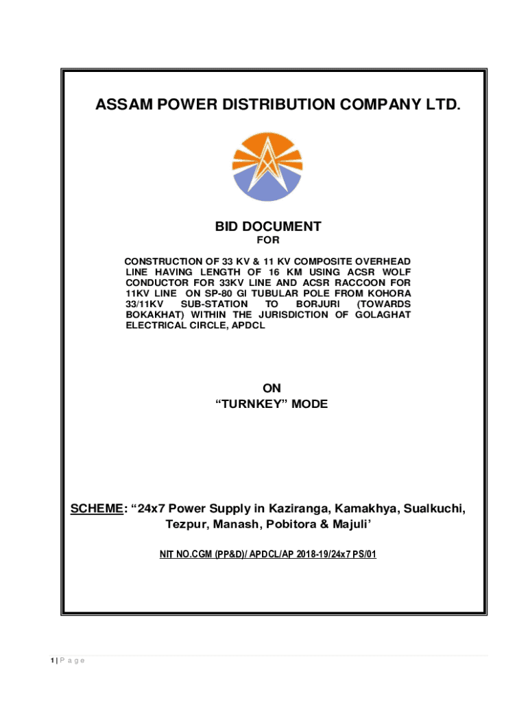Fillable Online assam power distribution company ltd. bid document for ...