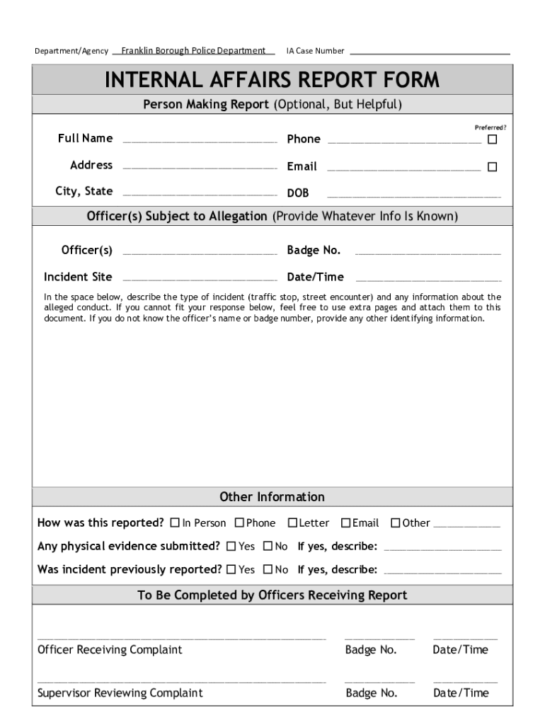 Fillable Online If I got a call from the police department about a report ... Fax Email Print ...