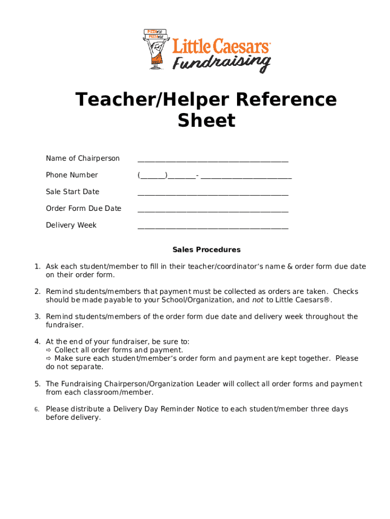 Teacher/Helper Reference Sheet Doc Template | pdfFiller