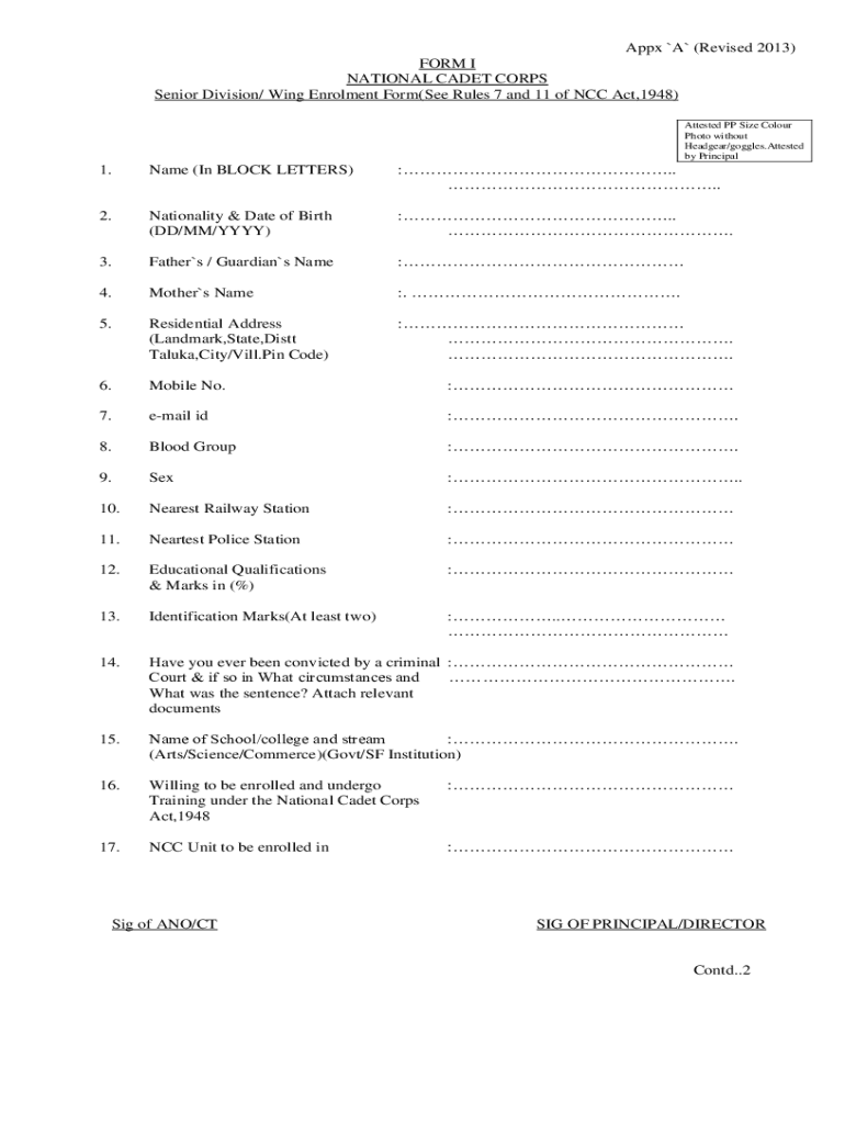 Fillable Online Form I National Cadet Corps: Attested PP Size Color ...