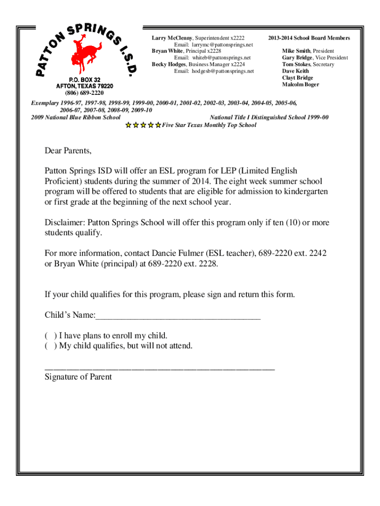 Fillable Online Bilingual/ESL Summer School Application - Ector County ISD Fax Email Print ...