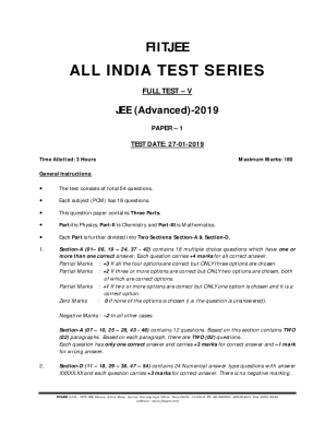 Fillable Online Fiitjee Phase Test 1 (Class 11th), Jee Advance Paper 1 ...