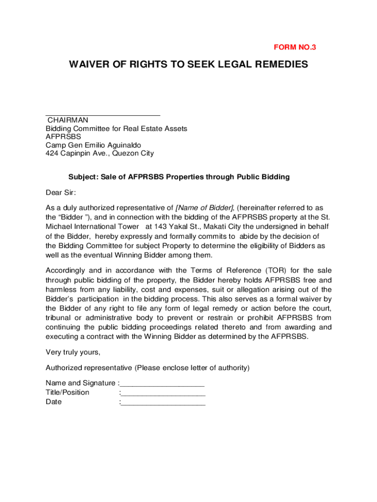 Fillable Online Form 3 - Waiver of Rights Fax Email Print - pdfFiller