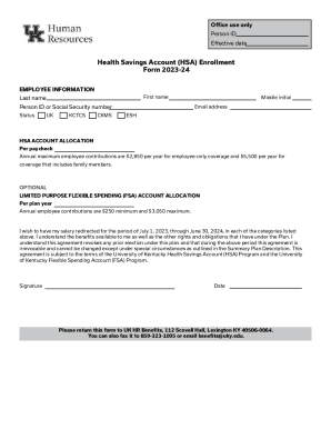 Fillable Online hr uky Health Savings Account (HSA) Enrollment Form ...