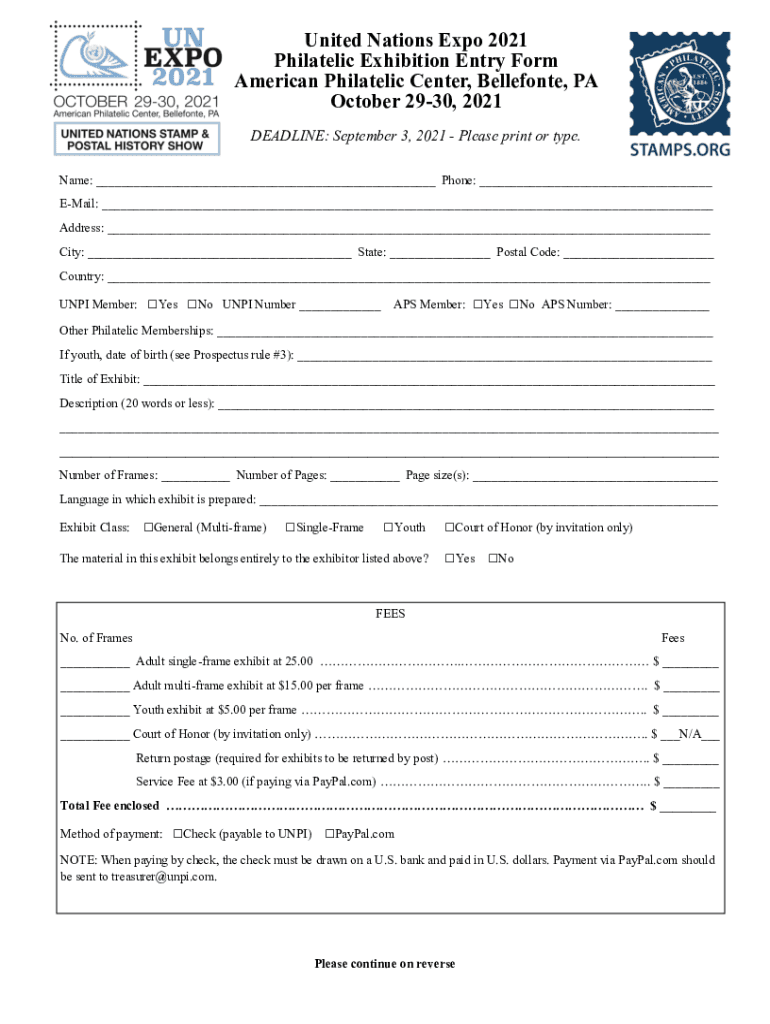 Fillable Online United Nations Expo 2021 Philatelic Exhibition Entry ...