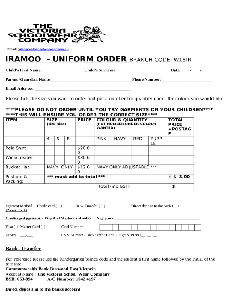 iramoo - uni order Doc Template | pdfFiller