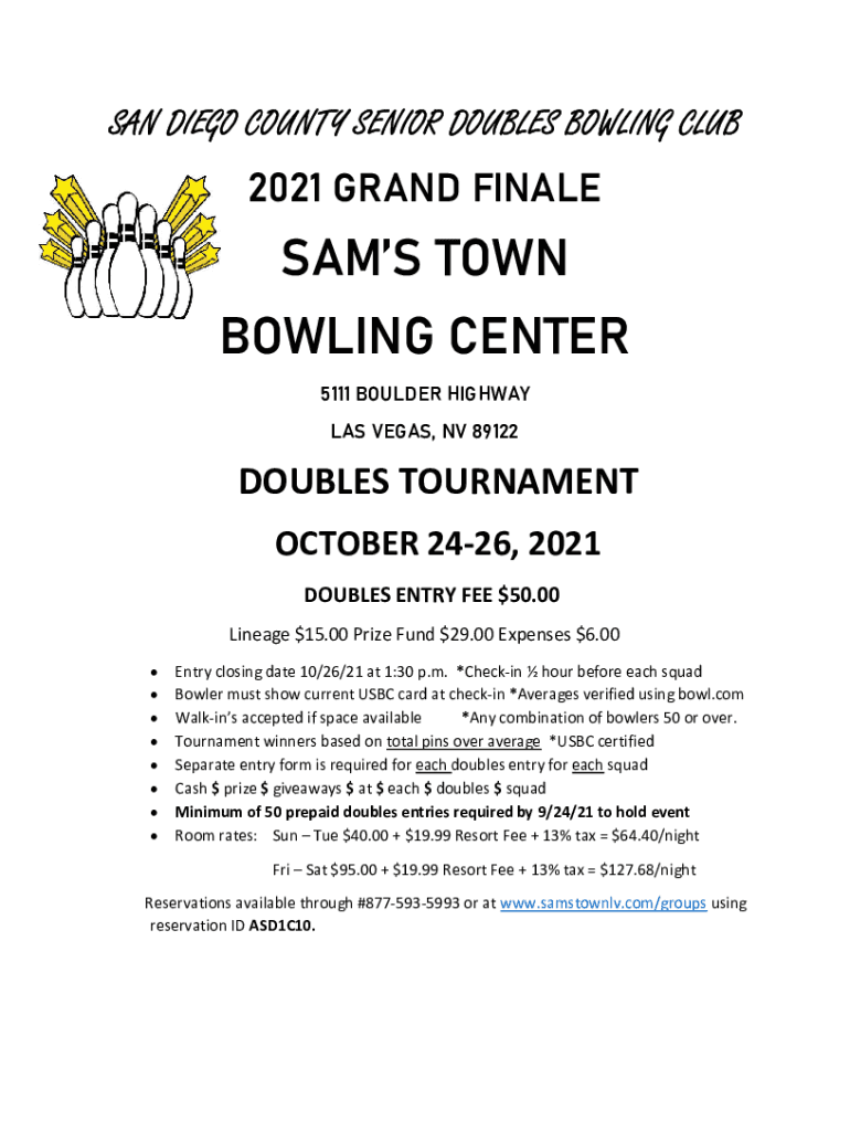 Fillable Online Bowling Tournaments Sam's Town Bowling Center Fax Email ...