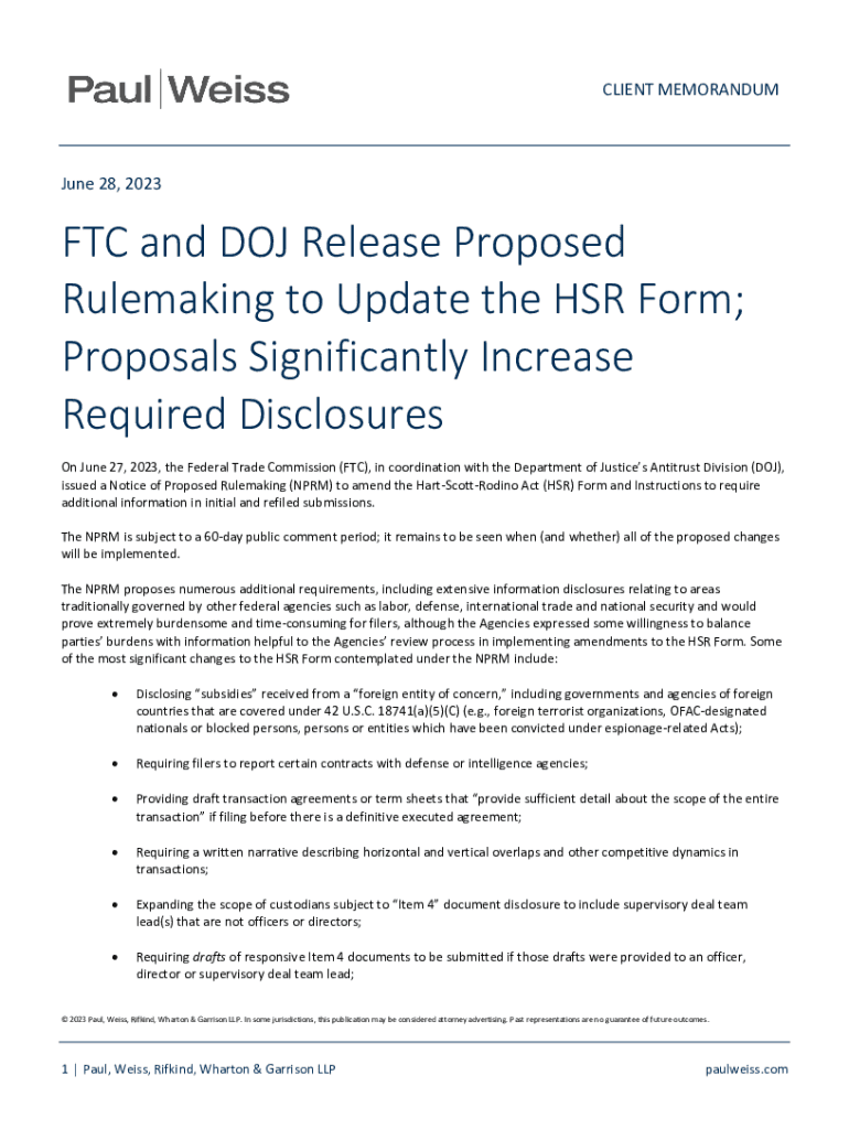 Fillable Online FTC and DOJ Release Proposed Rulemaking to Update the ...