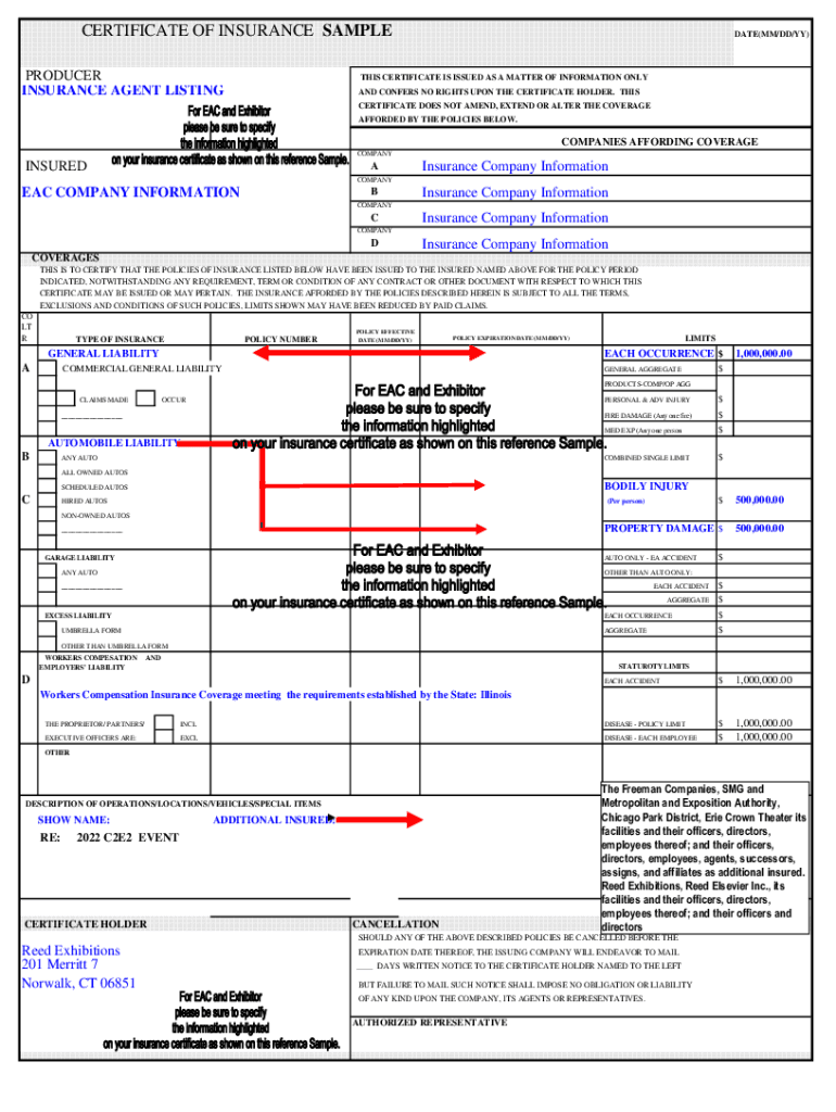 Fillable Online Example Film Permit Certificate of Insurance (COI) Fax ...