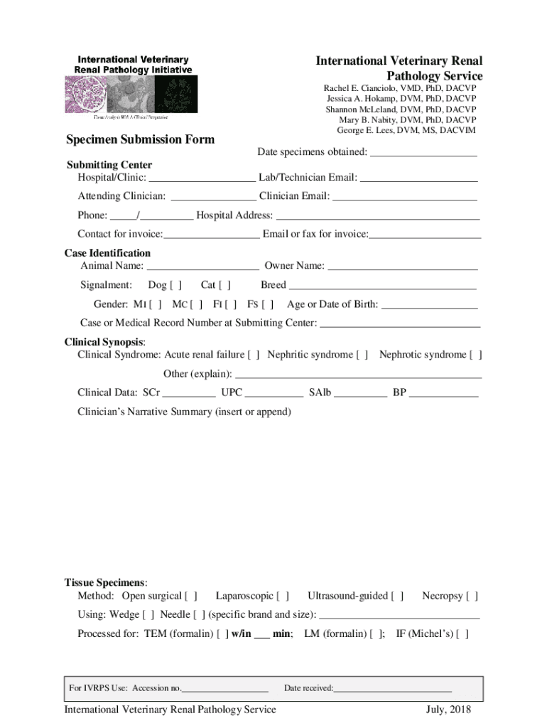 Fillable Online vet osu Team - International Veterinary Renal Pathology Service Fax Email Print ...